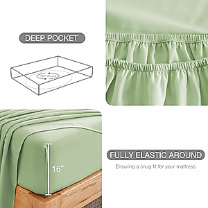 Sage Green Full Size Bed Sheet Sets-Deep Pocket Fitted Sheet & Pillowcase Sets-4 Piece Soft Cooling Microfiber Bedsheets for Double Bed