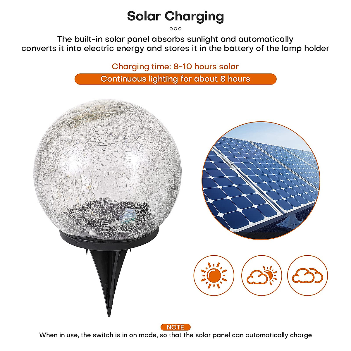 Garden Solar Lights Cracked Glass Globe Lights Outdoor Decorative Waterproof Warm White 30 LED Solar Powered In-Ground Ball Lamp for Lawn Patio Yard Pathway Birthday Halloween Party 1 Pack 3.94"