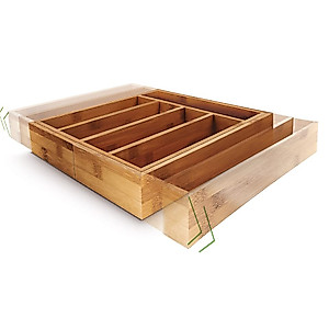 Noveltia Bamboo Expandable Silverware Drawer Organizer with 5-7 Compartments. Kitchen Cutlery Holder Storage Tray with Dividers for Utensils, Flatware, Office Supplies, Forks, Spoons, Jewelry