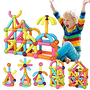 74 PCS Magnetic Balls and Rods Set,Magnetic Building Sticks Blocks Toys,Magnet Educational Toys STEM Toys for Kids,Learning Magnetic Toys for Boys Girls Age 3 4 5 6 7 8+ Years Old Gifts