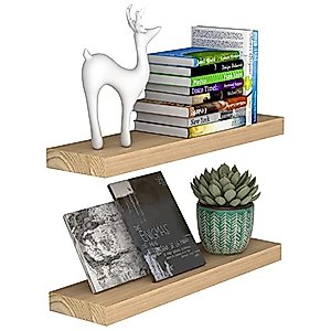 FALANZATH Floating Shelves Wall Mounted Set of 2, Rustic Natural Wood Shelves 24 Inch, Wall Shelves for Bedroom, Bathroom, Living Room, Kitchen, Office (Natural Wood)