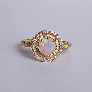 Women's Solid Gold Opal Ring White Bridesmaid Round Engagement Wedding Ring For Her Anniversary Jewelry Rings For Women BY KANISHKA GEMS JEWELS (14k Solid Yellow Gold, 6 US)