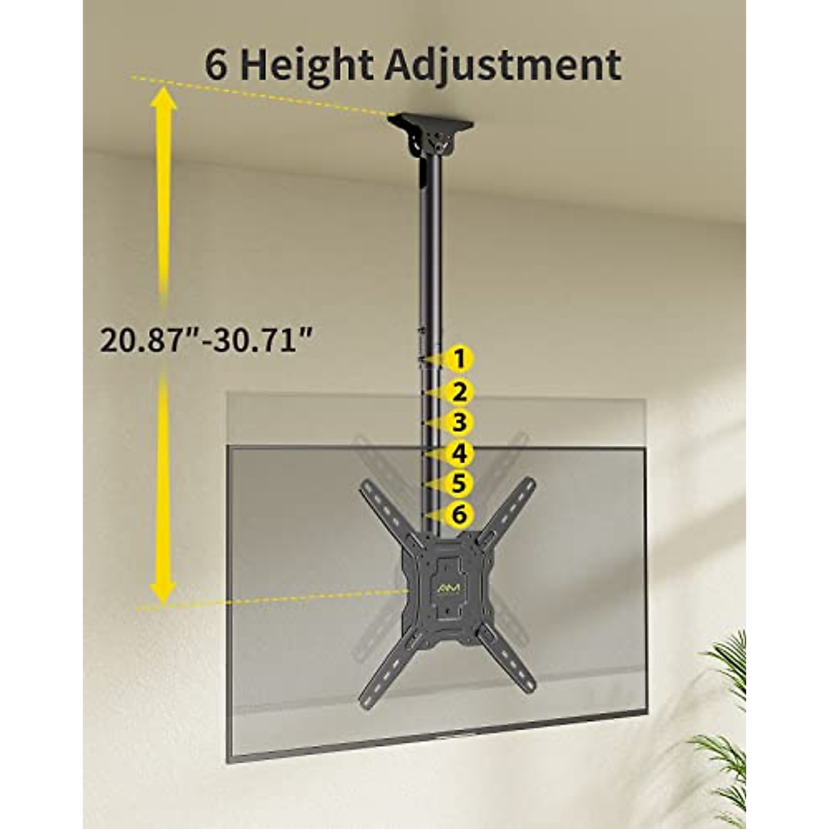 AM alphamount Ceiling TV Mount for 13-55 Inch LCD LED OLED 4K TVs/Monitors, Hanging TV Mount Bracket Swivels Tilts Rotates fits Flat/Sloped Roof, Max VESA 400x400mm, Holds up to 77lbs