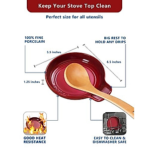 Yoeuen Ceramic Spoon Rest for StoveTop, Heat-Resistant Spoon Holder for Kitchen Counter, Large Utensil Rest for Spatula, Spoons or Tongs, Red 1pcs
