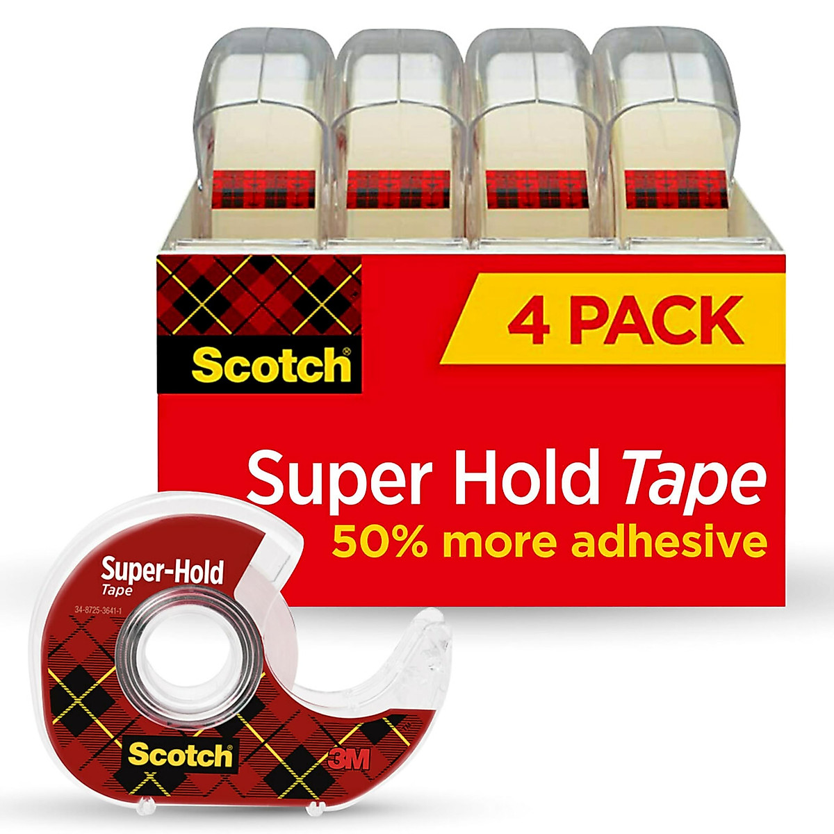 Scotch Super-Hold Tape, 4 Rolls, Transparent Finish, 50% More Adhesive, Trusted Favorite, 3/4 x 650 Inches, Dispensered (4198)