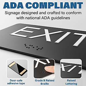 Exit Sign - ADA Compliant Exit Signs With Braille and Raised Letters for Business, Emergency Exit Sign for Office Restroom Indoor Outdoor,Easy Installation-Horizontal (2.8 * 5.8 In)