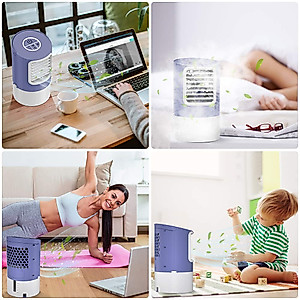 Portable Air Conditioner, 3-in-1 Personal Air Cooler with 3 Speed, 400ML Evaporative Humidifier with 2/4 Timer, Desktop Mini Cooling Misting Fan for Room Home Office, 7 Color Night Lights (White)