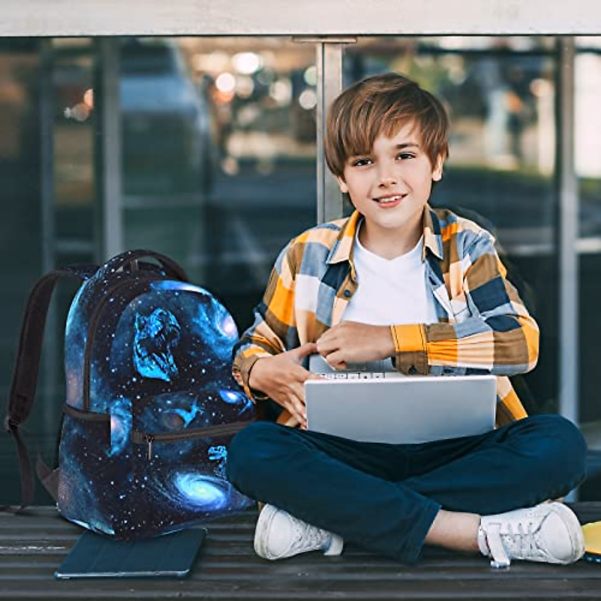Dinosaur Backpack for Men Animals Blue Space Galaxy Print Bookbags for Men Lightweight Waterproof Adjustable Strap Bags Travel Laptop Backpack