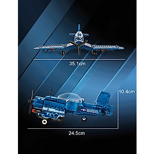 SEMKY Military Fighter Jet F4U WW2 Fighter Aircraft Jet Corsair Air Force Building Block Set (440 Pieces) -Building and Military Toys Gifts for Kid and Adult