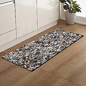 OPLJ 3D Stone Printed Long Floor Mats Non-Slip Kitchen Carpet Simulated Pebble Bathroom Rugs Washable Floor Mat Home Decor A5 60x180cm