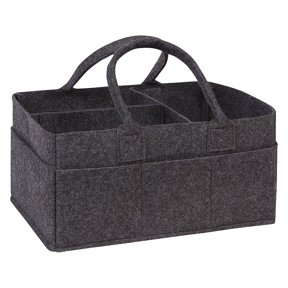 Sammy & Lou Collapsible Charcoal Gray Felt Storage Caddy, Divided Design To Keep Diapers, Wipes And Changing Items Organized, Two Handles, 11.5 in x 6 in x 8 in