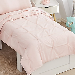 Brandream Toddler Bedding Set Girls Pink Pintuck Comforter Sheet Set 4 Piece Bed in A Bag Princess Kids Baby Bedding with Fitted Sheet Flat Sheet Pillowcase, Luxury Design