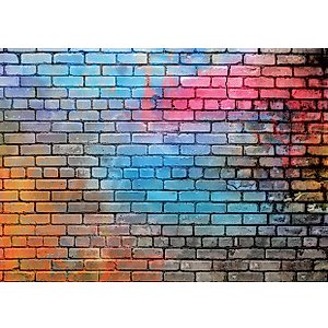 AIIKES 8x6FT Colorful Brick Wall Photo Backdrop 80's Hip Hop Disco Baby Birthday Wedding Graduation Themed Party Photography Background Fashion Decor Studio Photo Booth 11-502
