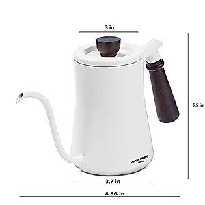 WHYBUK Pour Over Coffee Gooseneck Kettle,Long Narrow Small Drip Coffee Maker Tea Pot is Made of Thickened Stainless Steel,Handle made of Solid Wood to Prevent Scalding(550ml/18oz Black)