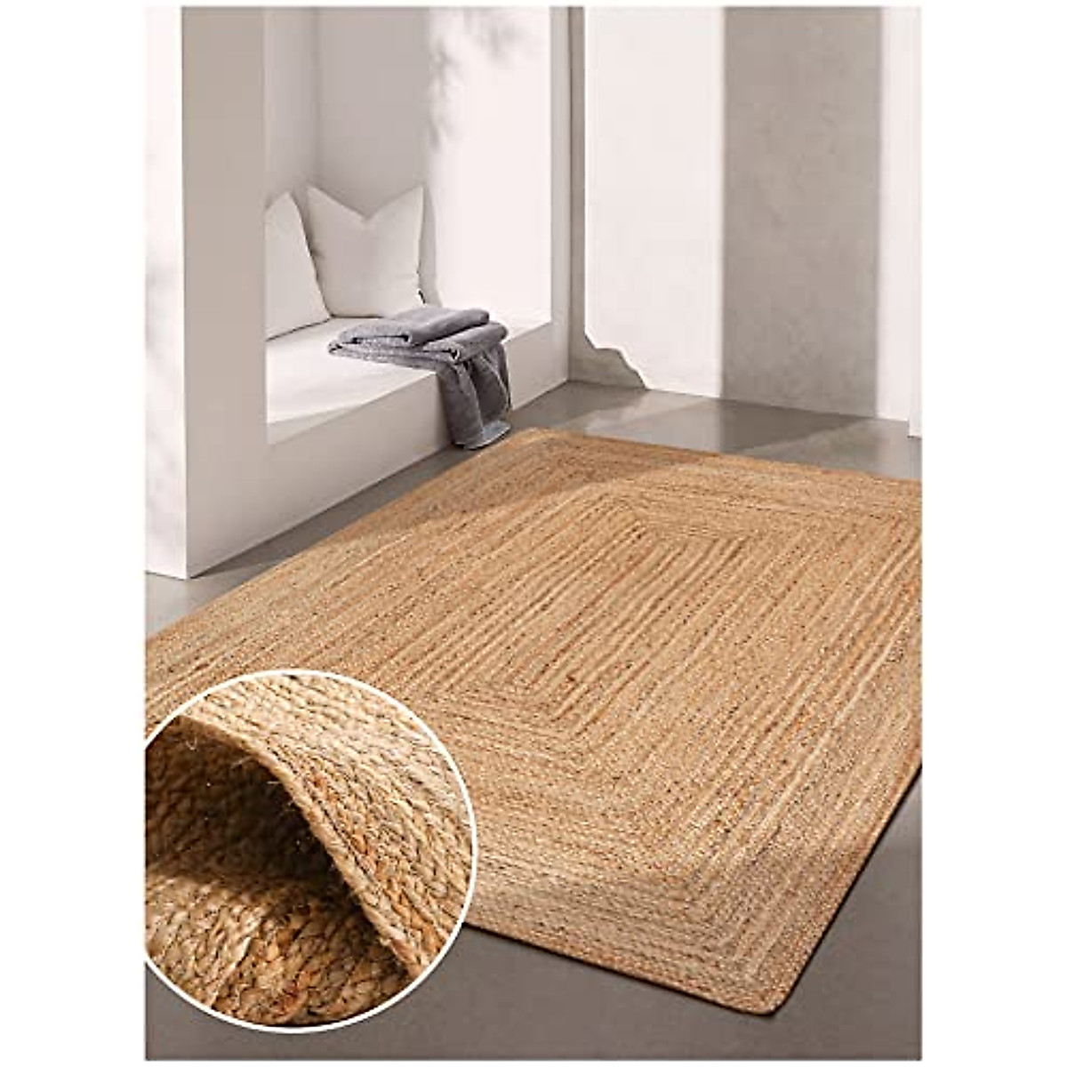4x6 Rug,Rug 4x6', Rag Rugs,Jute Rug,Braided Rug, Jute Rugs, Jute Handloom Rug 4x6', Farmhouse Area Rugs, Natural Braided Doormat for Kitchen Entryway Pets Playing Rugs - Natural