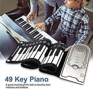 Roll Up Piano,49 Keys Electric Piano Keyboard,Portable Keyboard Piano,Keyboard Piano for Beginners(Silver)