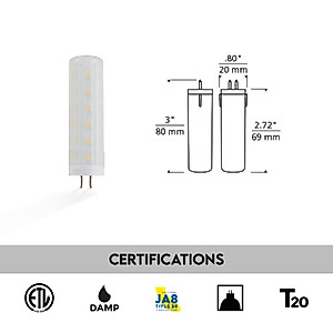 Tech Lighting LED Bi-Pin Replacement Module, Dimmable LED, 3000K, 430 Lumens, Easy to Install, Long Lasting, Energy-Saving, Damp Rated, GY 6.35 Socket (Tall)