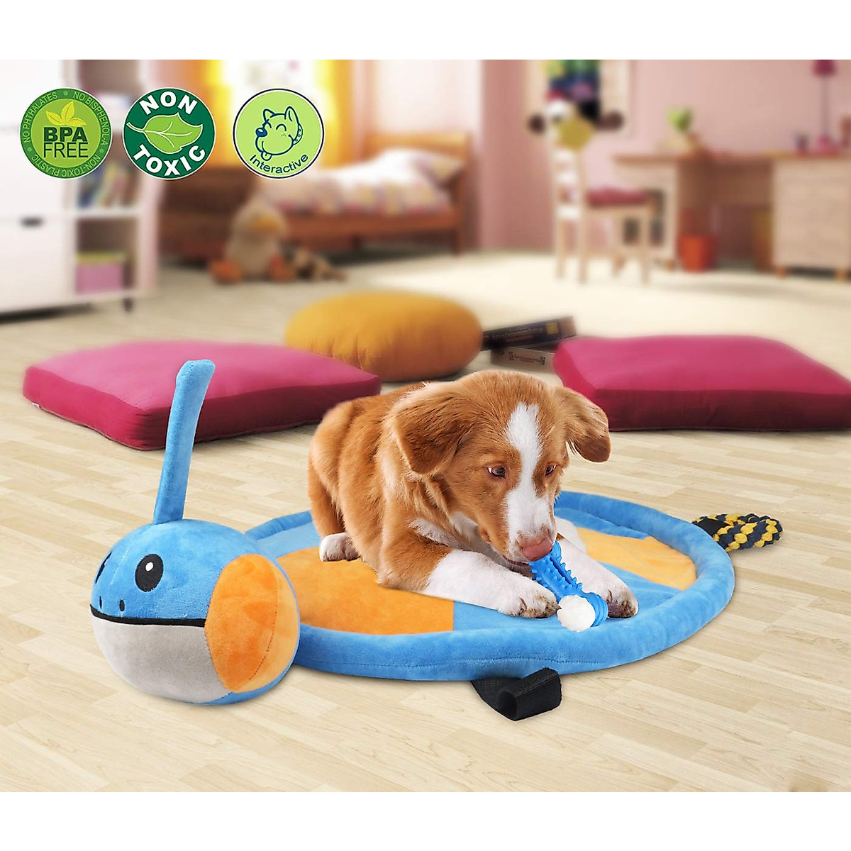Idepet Dog Play Mat,Puppy Toy Mat with Chew Toys Multiple Dog Puzzle Interactive Toy Pet Playing Mat for Small Medium Dogs Cats,All-in-One (Turtle)