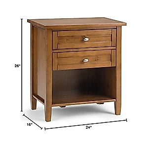 SIMPLIHOME Warm Shaker 24 Inch Wide Night Stand, Bedside table, Light Golden Brown SOLID WOOD, Rectangle, with Storage, 2 Drawers and 1 Shelf, For the Bedroom, Rustic