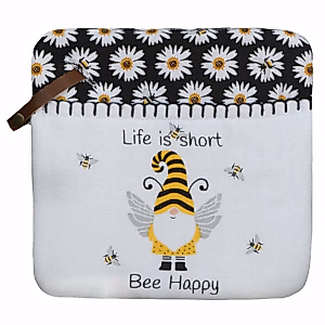 for Set of 2 Save The Gnomes Life is Short, BEE Happy Pocket Oven Mitts, Area Home & Garden