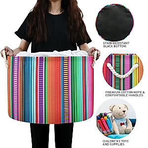 xigua Large Storage Basket Cotton Rope Basket Mexican Serape Blanket Stripes Baby Laundry Basket for Blankets Toys Storage Basket Laundry Hamper