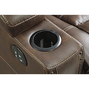 Signature Design by Ashley Owner's Box Faux Leather Power Recliner with Adjustable Headrest, Brown