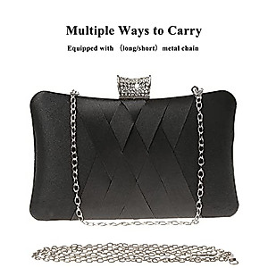 DA BODAN Fashion Womens Jane Satin Diamante Clutch Rhinestone Evening Bridal Prom Party Handbag Crossbody Purse Chain Bag (Black)
