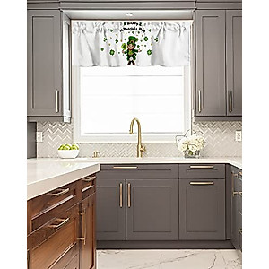 Kakmok Window Valance for Kitchen Cafe,St. Patrick's Day Leprechaun Shamrock Gold White Rod Pocket Drape Privacy Curtain,Lucky Leaf Short Curtains for Bathroom/Living Room/Bedroom Windows Decor