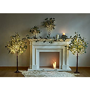 LITBLOOM Lighted Eucalyptus Garland Battery Operated with Timer 6FT 96 LED Artificial Greenery Twig Vine Lights for Room Stairs Mantle Wedding Holiday Decoration Indoor Outdoor