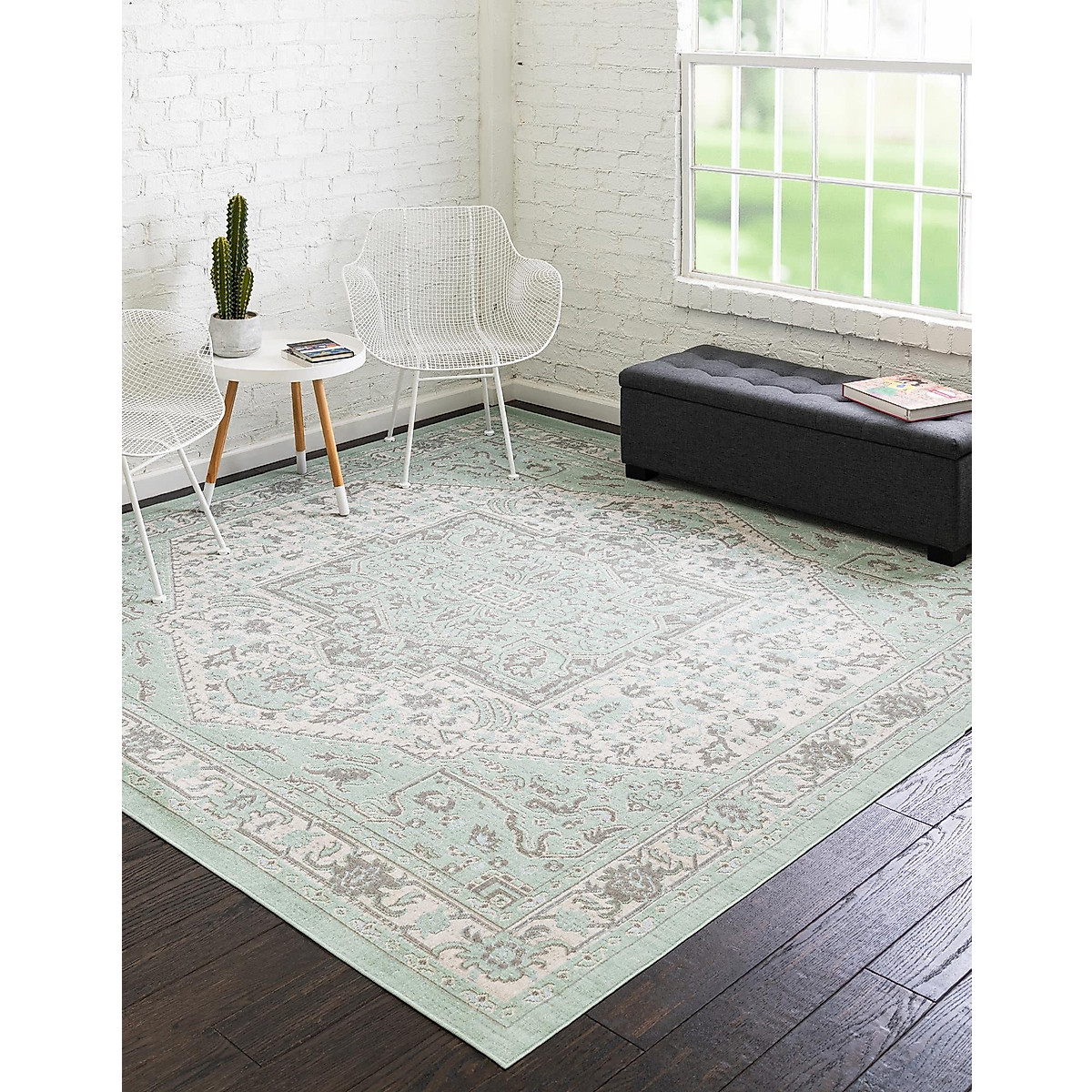 Unique Loom Whitney Collection Area Rug - Milano (7' 10" Square, Mint/ Ivory)