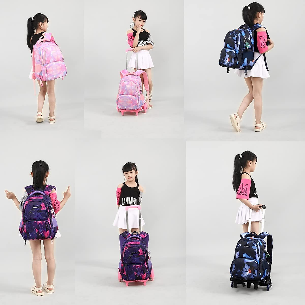 Diamond,Geometric Prints Kids Rolling Backpack Wheeled Elementary School Bag Primary Students Trolley Bookbag for Boys