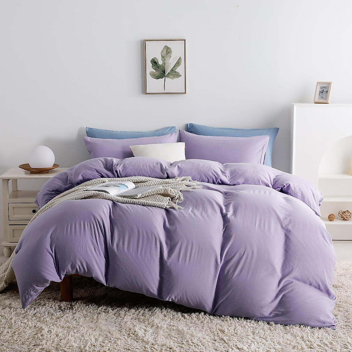 OAITE Purple Duvet Cover Queen Size, Microfiber Duvet Cover with Zipper, Duvet Cover Set with 2 Pillow Shams, Soft Comforter Cover Queen Size, 90 x 90