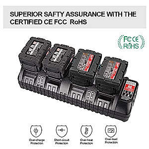 for M18 Battery Charger 4-Ports, WaxPar M18 Rapid Battery Charger 48-59-1804 Compatible with Milwaukee 18V XC Lithium Ion Battery 48-11-1850 48-11-1840 48-11-1815 48-11-1828