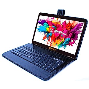 LINSAY 10.1" High End Octa Core 4GB RAM 128GB Storage Android 13 Google Certified Tablet with Black Crocodile Style Keyboard