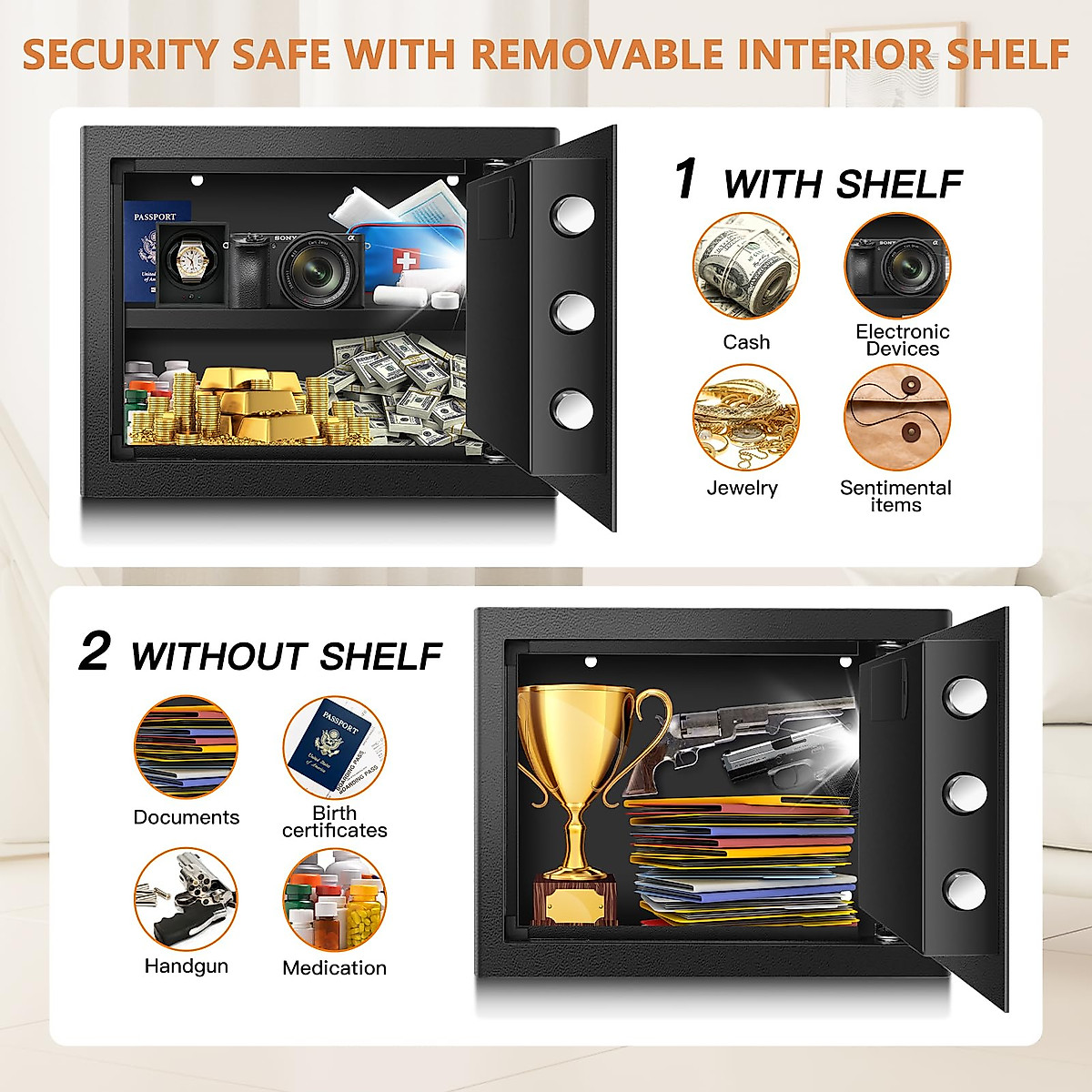 1.2 Cuft Fire Proof Safe Boxes for Home, Digital Home Security Safe Box with Fireproof Money Bag, Combio Keypad and Spare Keys, Personal Safe Fireproof Lock Box for Home Medicine Valuable Document