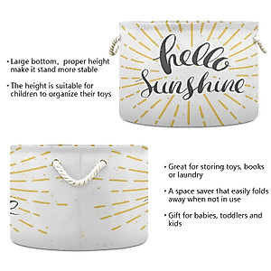 Oyihfvs Yellow Burst Hello Sunshine Round Storage Basket Bin Collapsible Waterproof Laundry Hamper Large Baby Nursery Bucket Organizer Handles Bedroom Closet Toys Gifts Multi 39 20inchx20inchx14inch