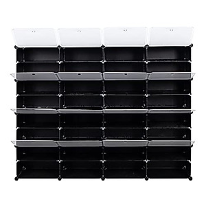 RPSRLS 8-Tier Portable 64 Pair Shoe Rack Organizer 32 Grids Tower Shelf Storage Cabinet Stand Expandable for Heels, Boots, Slippers, Black
