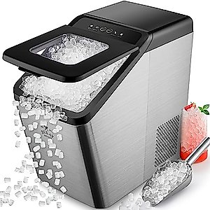 Zulay 3X Size Soft Ice Maker with Water Line Hook Up - Extra Large Storage, 16 Cups of Chewable Ice with No Waiting - Self-Cleaning Pebble Ice Makers - Stainless Steel Sonic Nugget Ice Maker