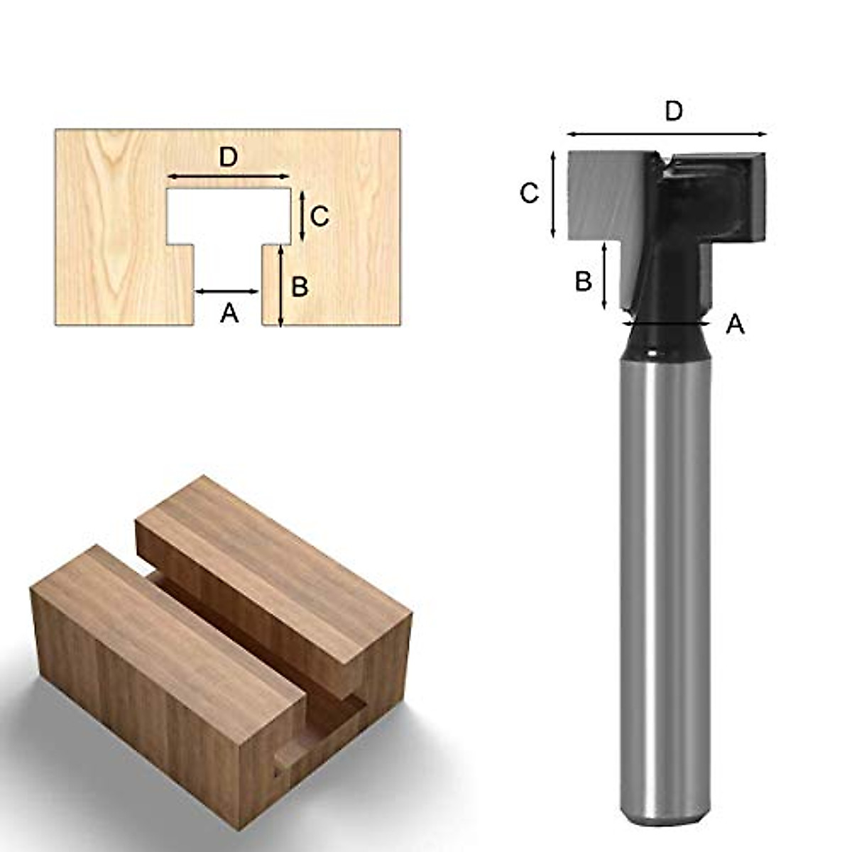 Saipe 5pcs T-Slot Cutter Router Bit 1/4 Inch Shank Keyhole Router Bit Set with 1/4 & 5/16 & 3/8 & 1/2 & 9/16 Inch Blade Diameter for Wood Hex Bolt T-Track Slotting Wood Milling Cutter