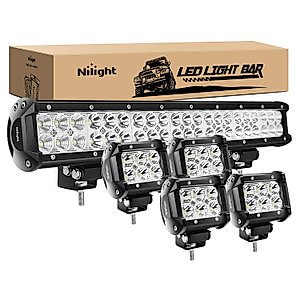 Nilight - ZH003 20Inch 126W Spot Flood Combo Led Light Bar 4PCS 4Inch 18W Spot LED Pods Fog Lights for Jeep Wrangler Boat Truck Tractor Trailer Off-Road, 2 Years Warranty