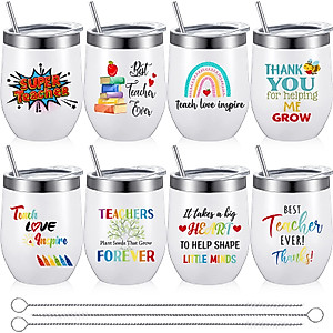 8 Pack Teacher Gifts Teacher Appreciation Gifts 12 oz Teacher Tumbler Bulk Wine Tumbler Stainless Steel Coffee Mug with Lids and Straws Thank You Birthday Gifts for Preschool Kindergarten Teacher