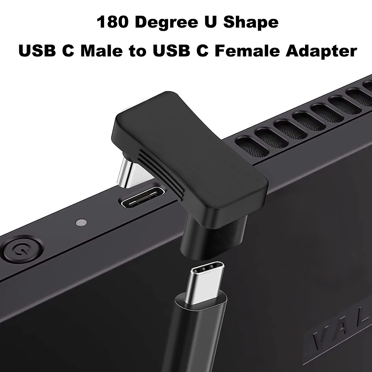 AreMe 180 Degree Angle USB C Adapter 2 Pack, 180° U Shape Male to Female 10Gbps PD 100W Adapter Compatible with Steam Deck, Switch, Laptop, Tablet, Phone and More Type C Devices