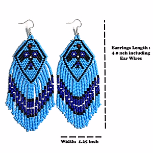 Buybeaded Handmade beaded native american style glass seed bead earrings Pendientes de cuentas nativas al estilo mexicano de artesanos gifts for women (Thunder bird skuyblue)