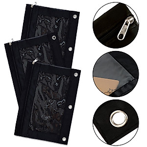 EOOUT 3 Pack Pencil Pouches for 3 Ring, Binder Pencil Pouches with Clear Window Zipper Pencil Cases for Binder (Black)