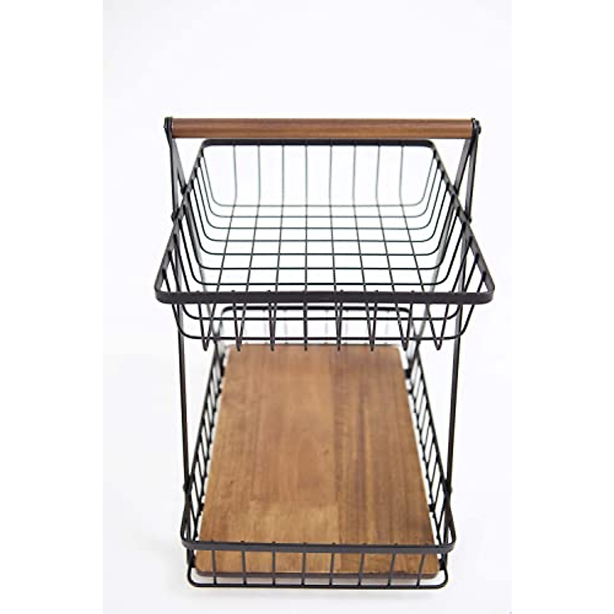 Emerson Ergonomics 2-Tier Large Fruit Basket || Wood Metal Bread Basket || Kitchen Countertop Fruit Bowl