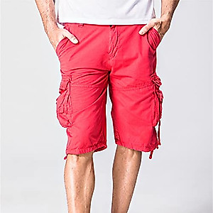 Men's Relaxed Fit Camo Cargo Shorts Lightweight Multi Pocket Outdoor Short Pants Casual Hiking Tactical Shorts (Red,36)