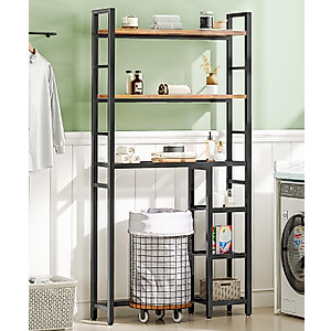HOOBRO 6-Tier Over The Toilet Storage, Freestanding Bathroom Organizer Space Saver, Mass-Storage Side Storage Open Rack, for Bathroom, Living Room, Laundry, Rustic Brown and Black BF02TS01