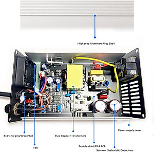 43.8V 2.5A Charger 36V LiFePO4 Battery Smart Charger 12S Aluminum Shell with Fan Battery Pack Charger Input 100VAC-240VAC with Alligator Clips