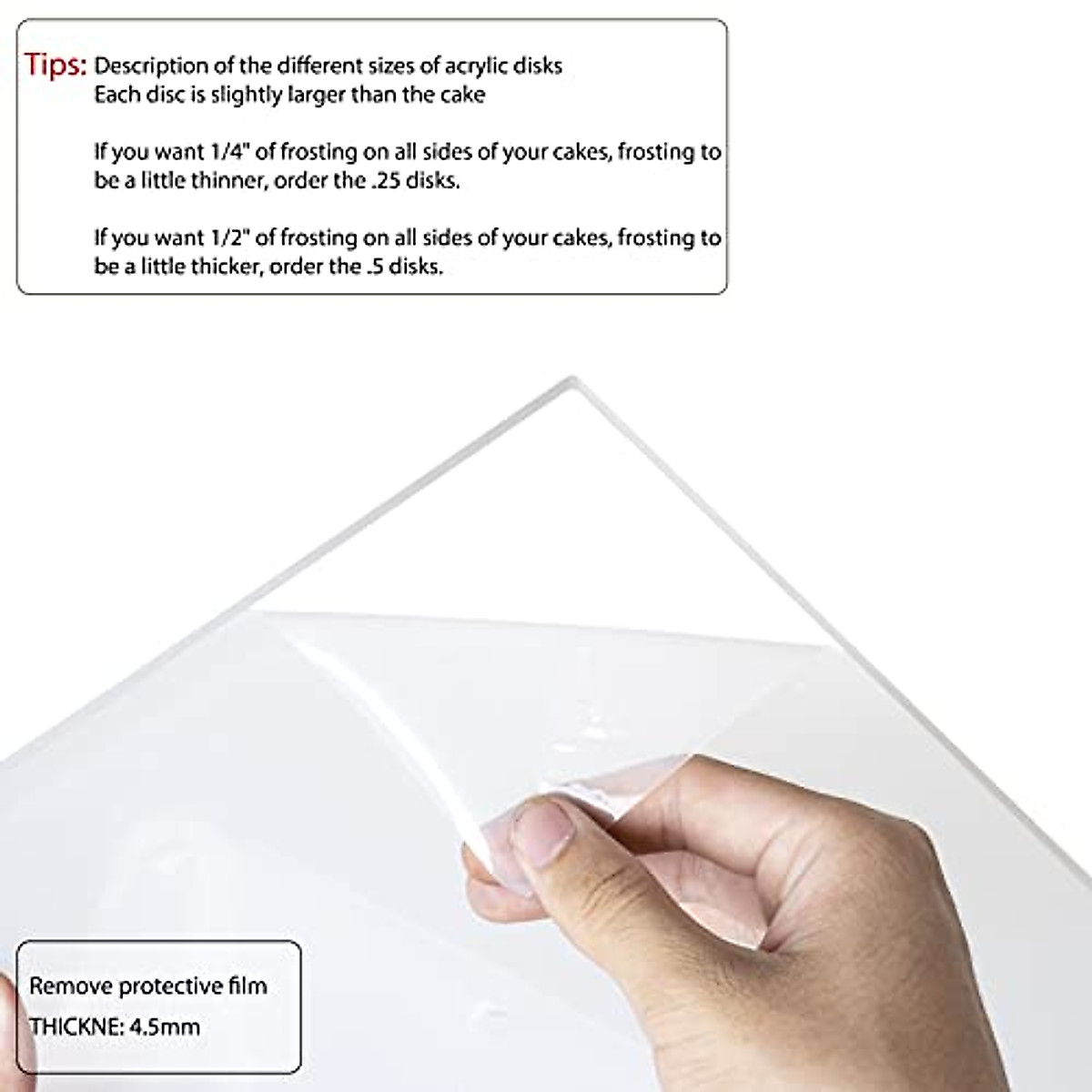 AQUIVER Acrylic Square Cake Disk Set - Cake Discs Circle Base Boards with Center Hole - 2 Comb Scrapers (4 Patterns) & 3 Dowel Rod - 6.25", 8.25", 10.25", 2 of Each Size - Supplies for 3 Tier Cakes