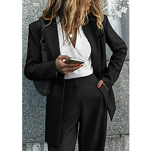 PRETTYGARDEN Women's Fall Two Piece Outfits Dressy Blazer Jacket and Wide Leg Pants Pockets Business Casual Office Suit Sets (Black,Medium)